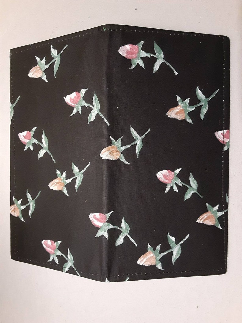 Checkbook Cover Pink Roses on Black Background Handmade - Etsy