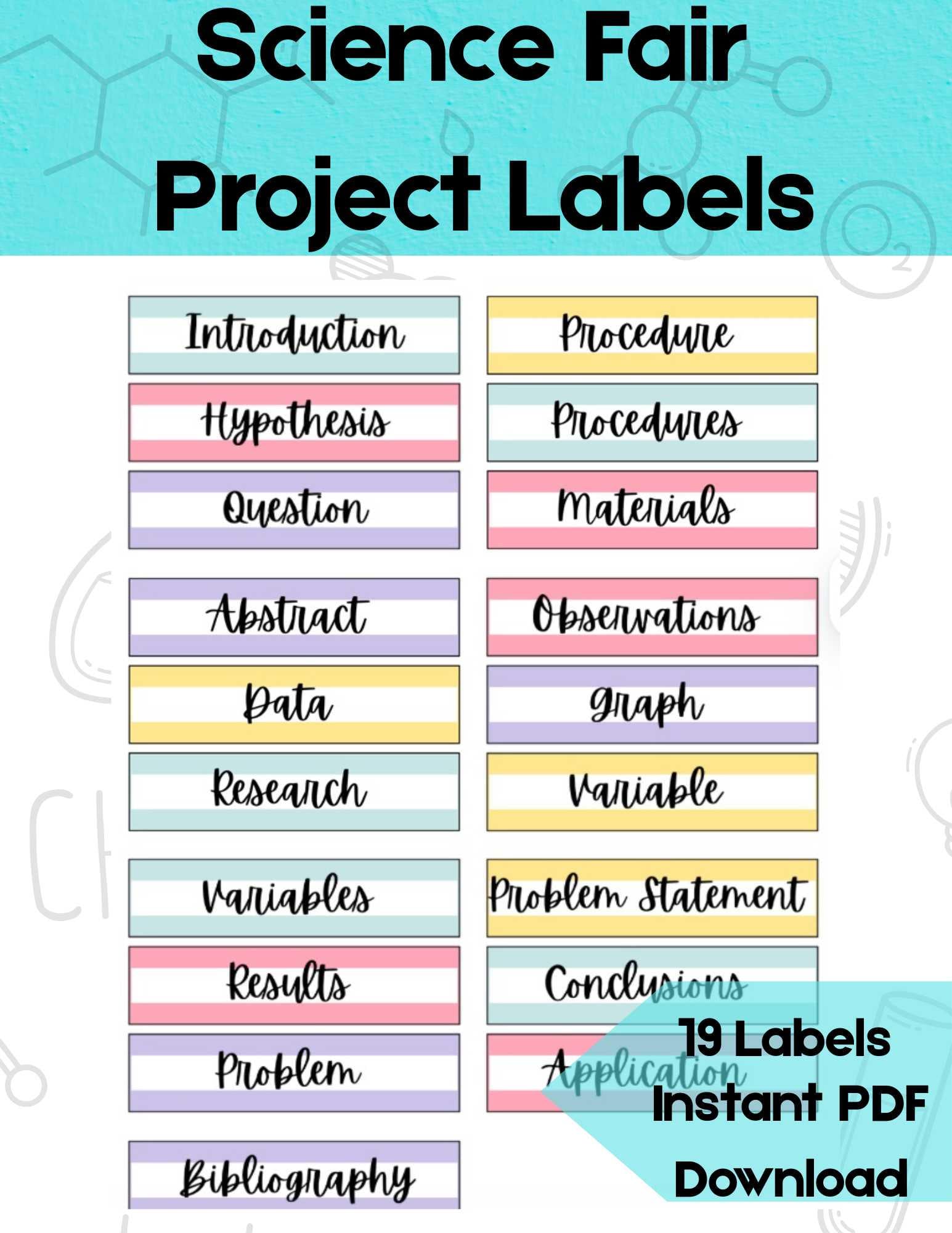 Printable Science Fair Project Labels Science Experiment Labels Science ...