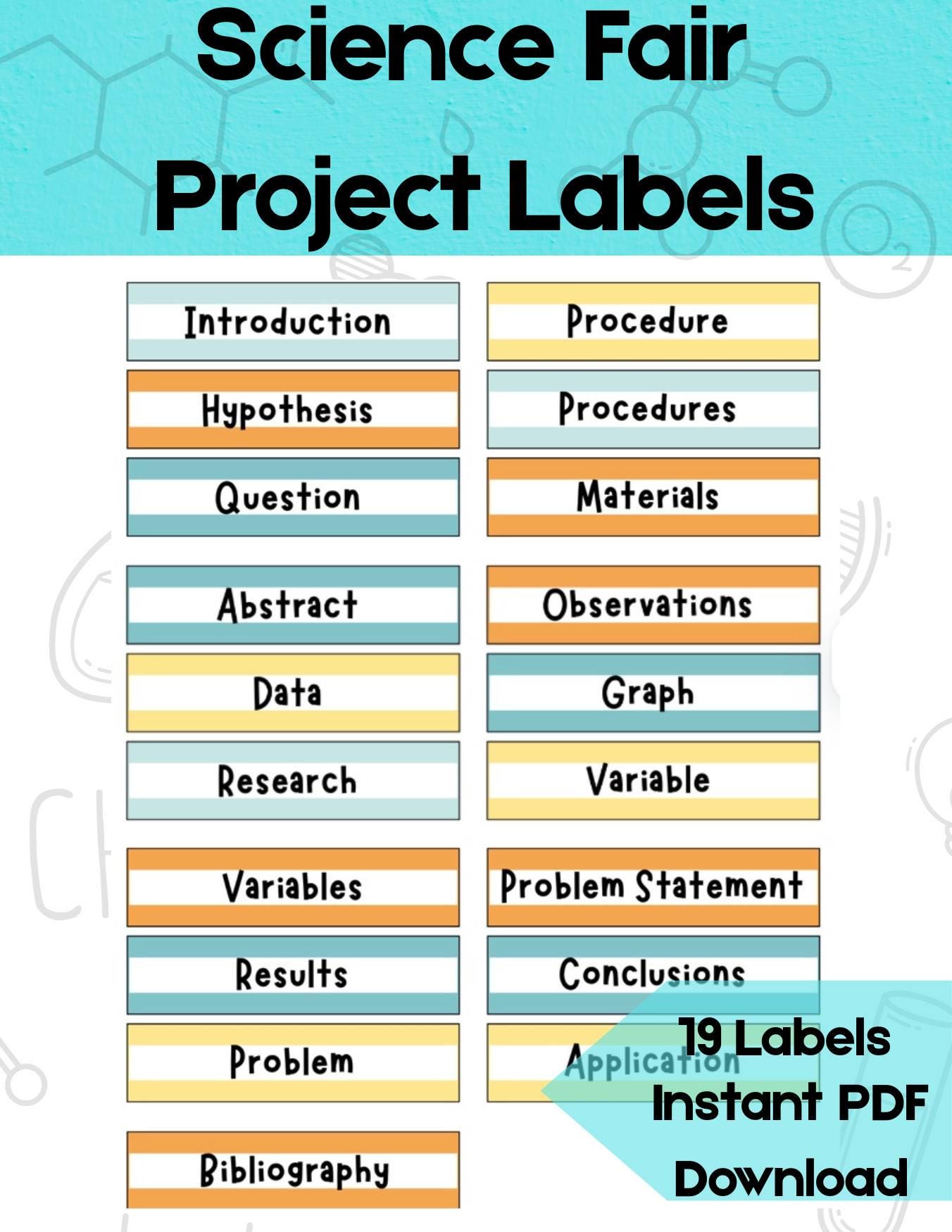Printable Science Fair Project Labels Science Experiment Labels Science ...