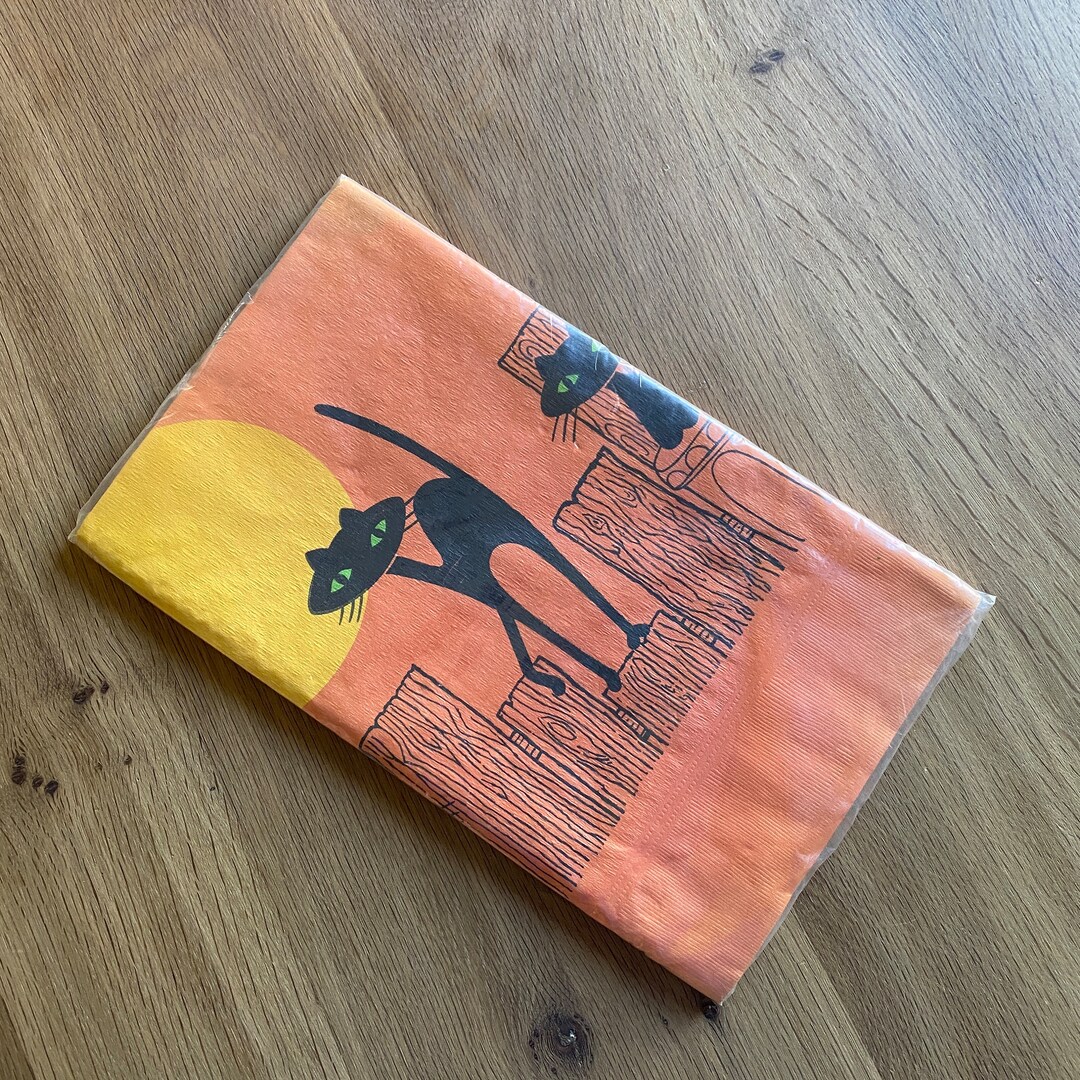 Vintage Halloween Mid Century Black Cat Orange Black Crepe Paper New ...