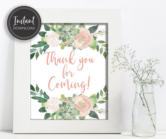 Thank You Table Sign Pink Blush Green Succulents Watercolor Boho ...