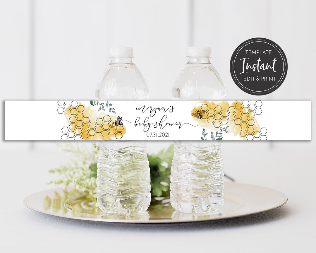 Bee Bottle Label Template, Baby Shower, Bridal Shower, Printable Labels ...