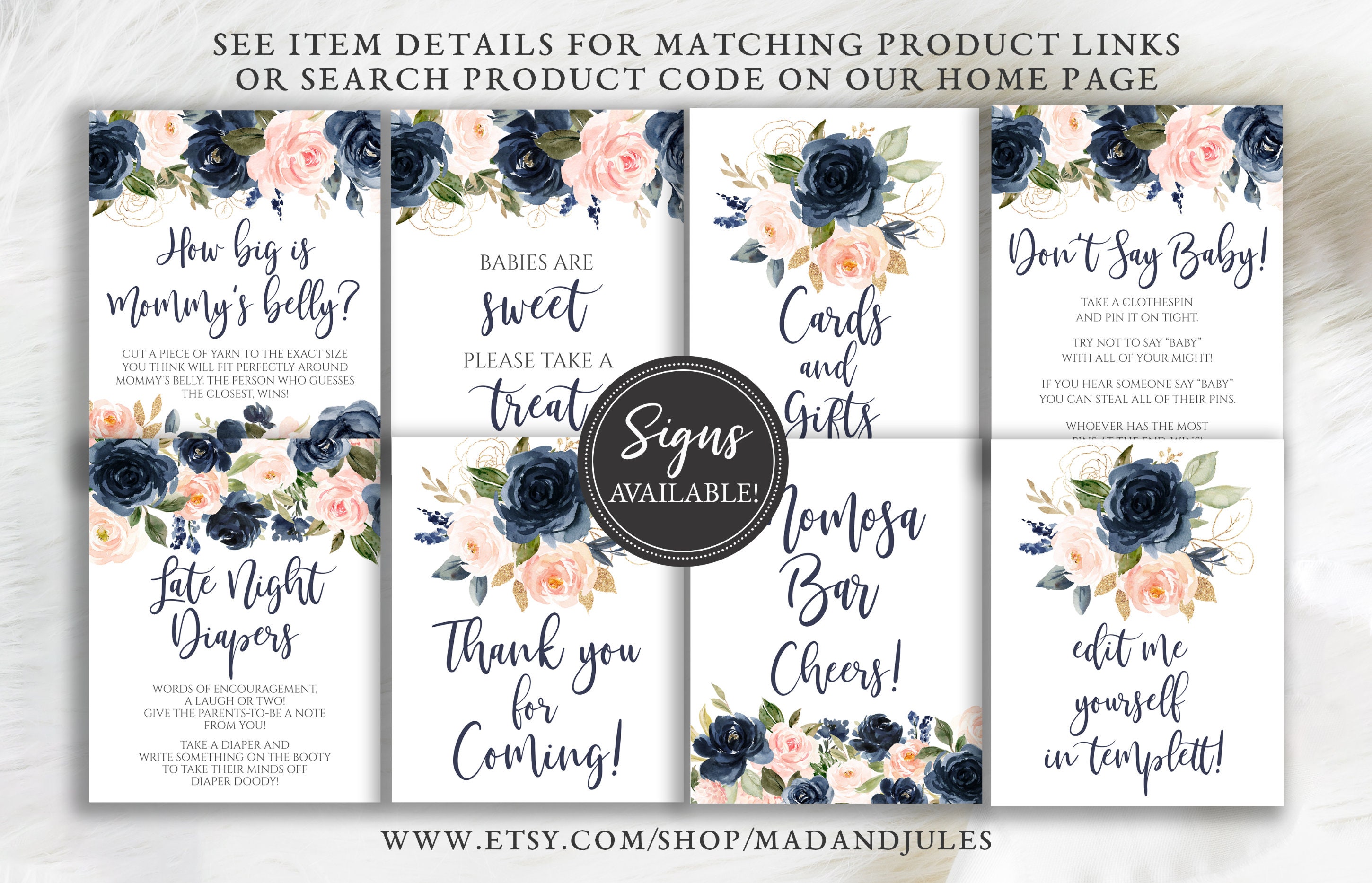 Navy and Blush Pink Roses Nursery Rhyme Baby Shower Game - Etsy