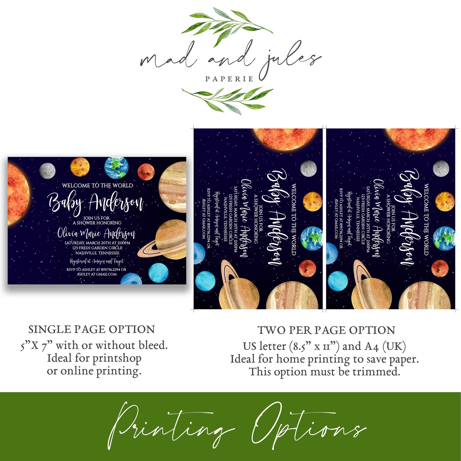 Space Planets Solar System Baby Shower Bundle Invitation - Etsy