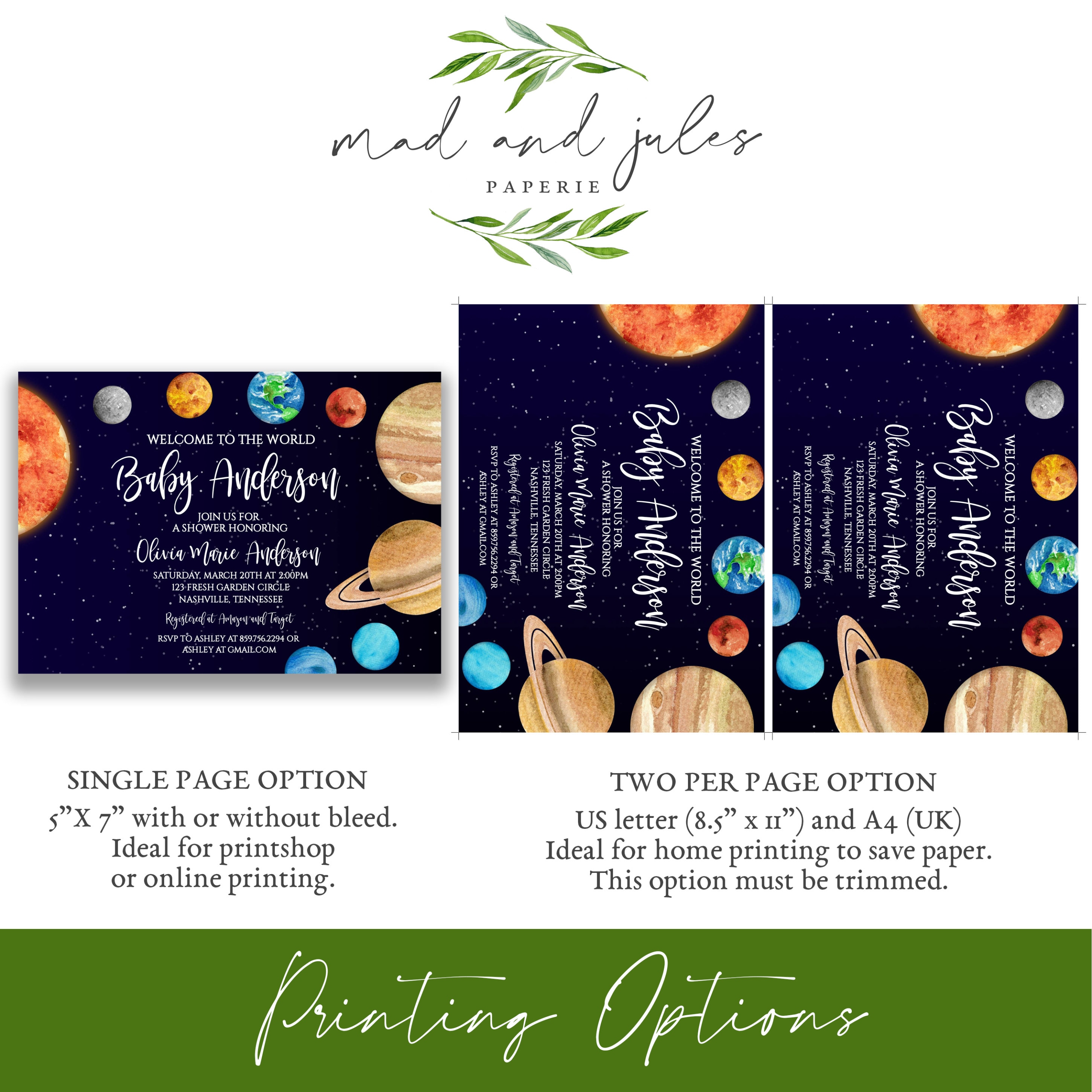 Space Planets Solar System Baby Shower Bundle Invitation - Etsy