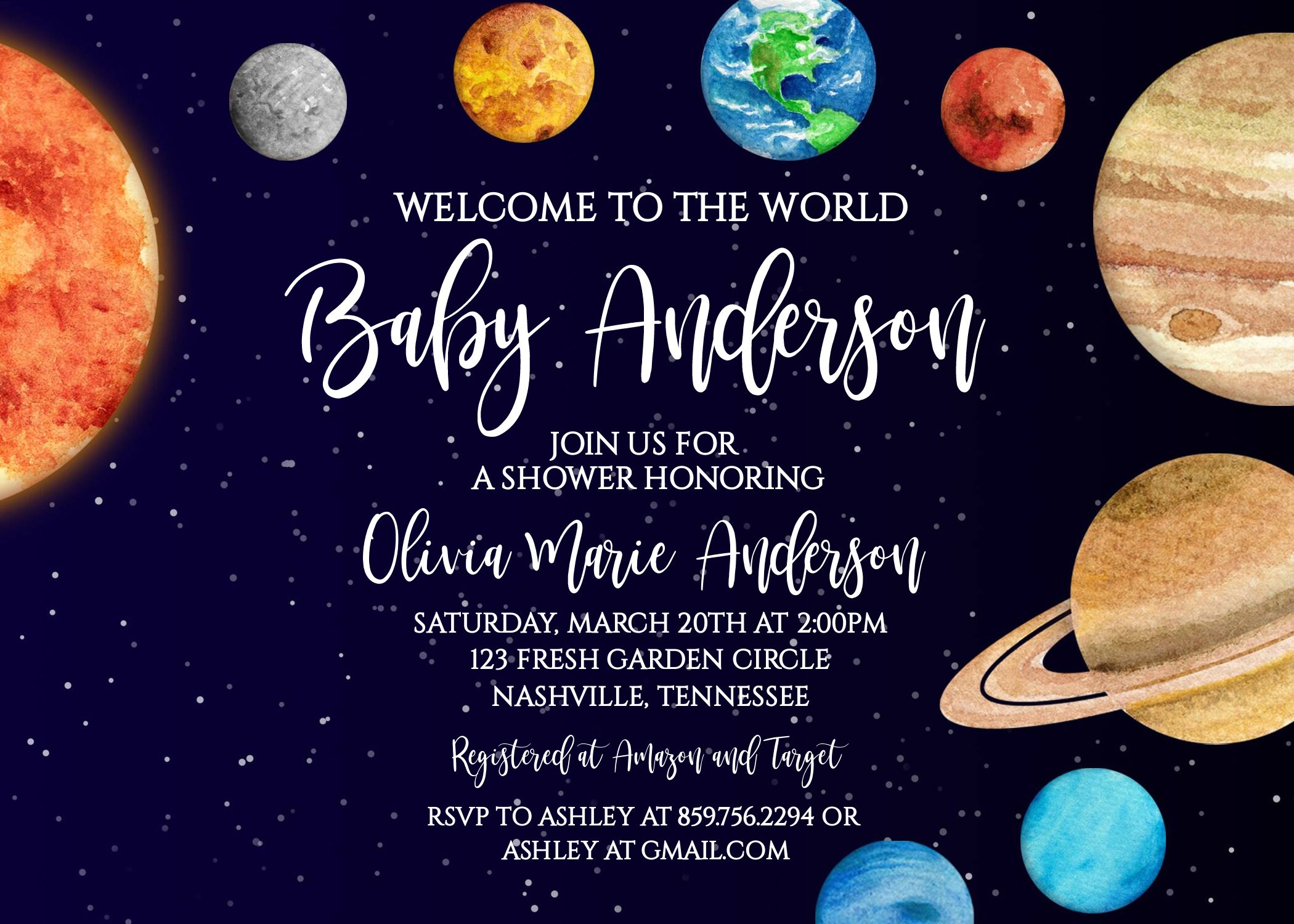 Space Planets Solar System Baby Shower Invitation Welcome to - Etsy