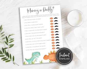 Dinosaur Themed Mommy or Daddy Baby Shower Quiz - Baby Shower He Said ...