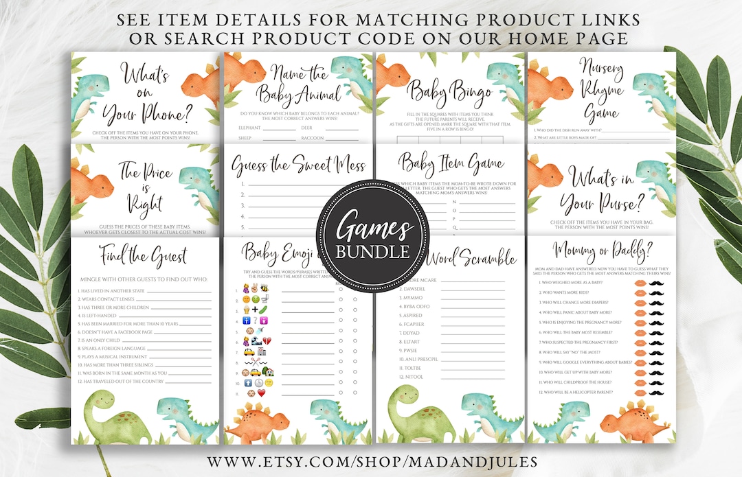 Dinosaur Baby Shower Game Bundle Mommy Daddy, Word Scramble, Bingo ...