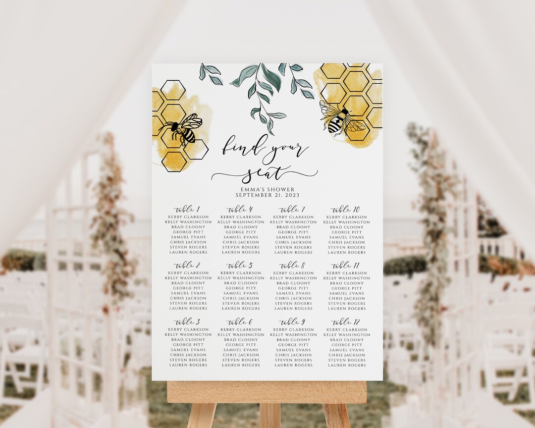 Bee Seating Chart Sign Template: 24x36 Vertical Poster (digital ...
