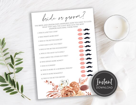 Boho Bridal Shower Game, Bride or Groom Game, Bride VS Groom, Instant ...