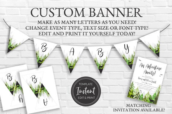 Woodland Adventure Awaits Baby Shower Banner Template, Trees, Forest ...
