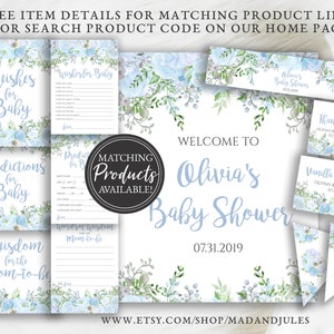 Light Blue Baby Shower Baby Bingo Shower Game Watercolor Flowers Floral ...
