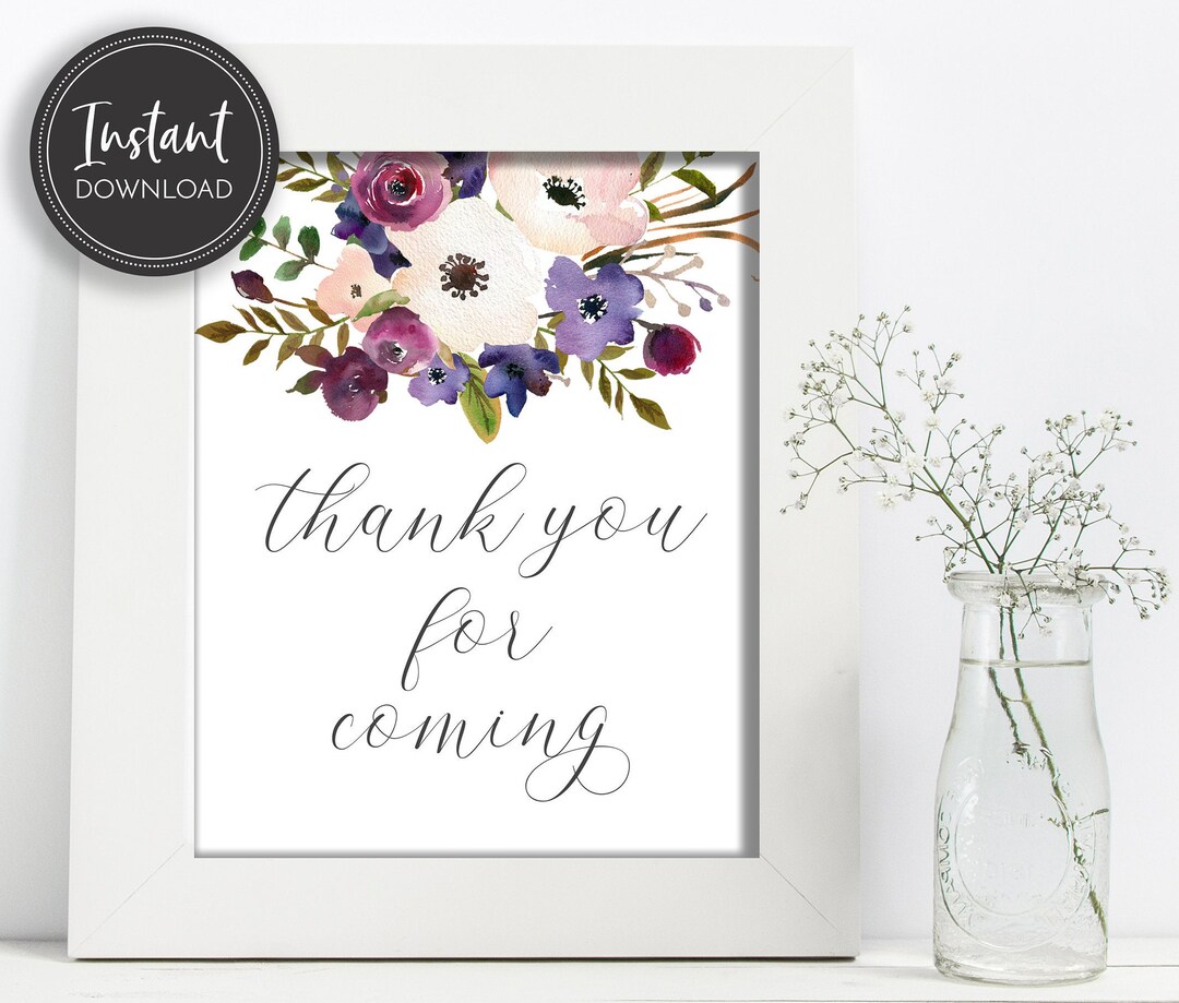 Letrero de agradecimiento floral morado: Decoración para baby shower o ...