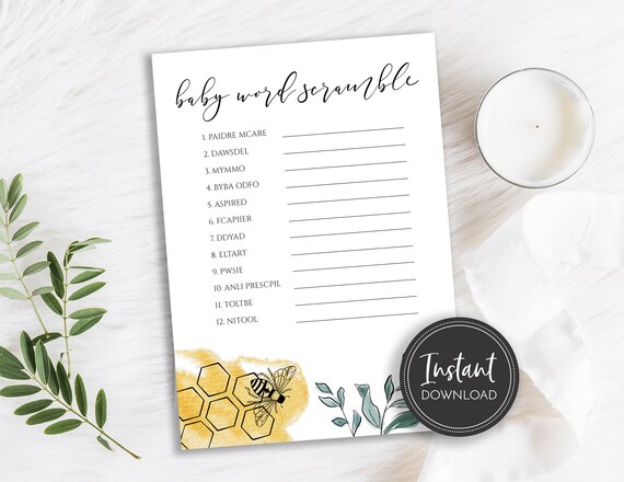Bee Baby Word Scramble Game Bee Baby Shower Game Instant - Etsy