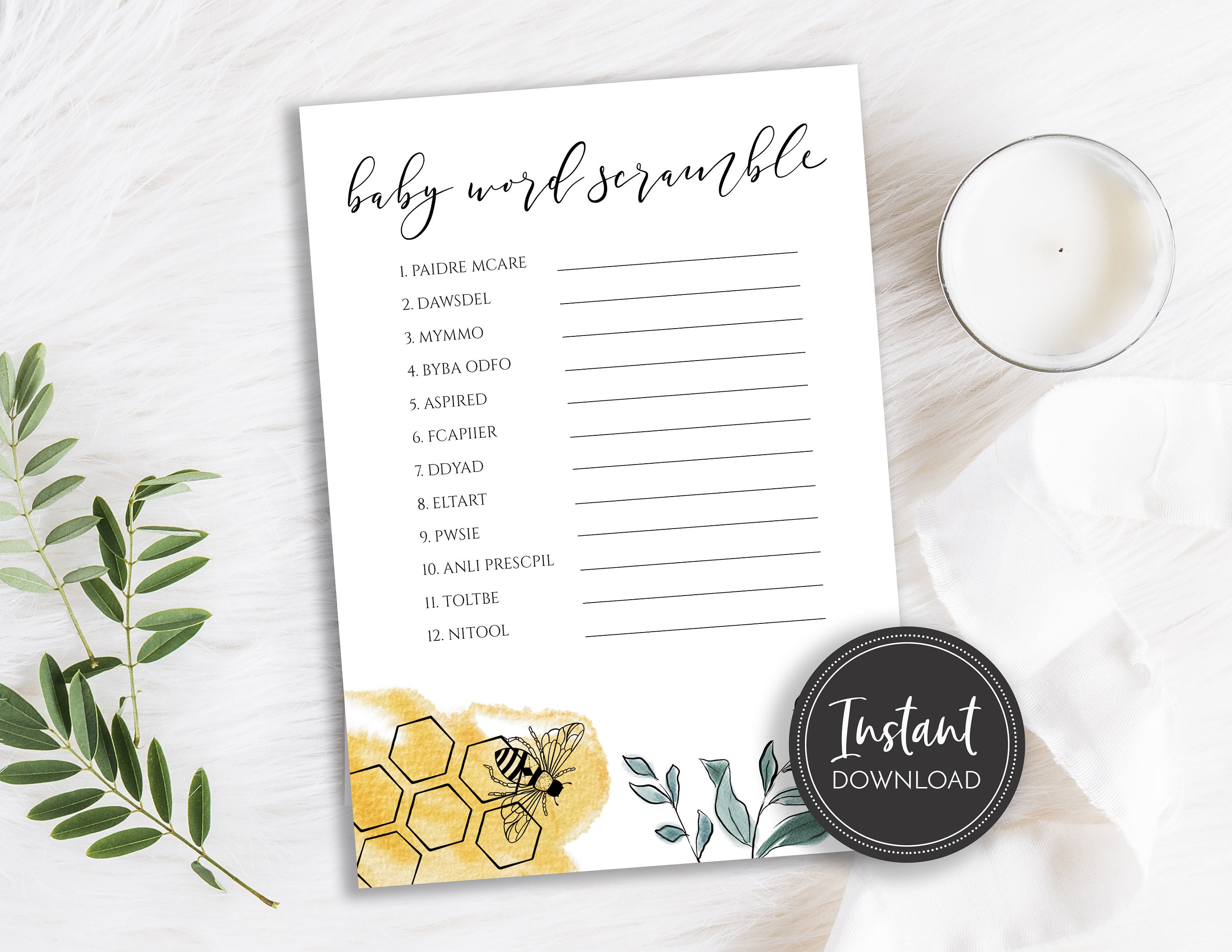 Bee Baby Word Scramble Game Bee Baby Shower Game Instant - Etsy