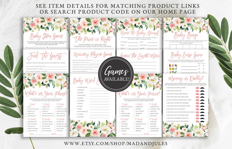 Blush Pink Nursery Rhyme Baby Shower Game Floral Flowers | Etsy