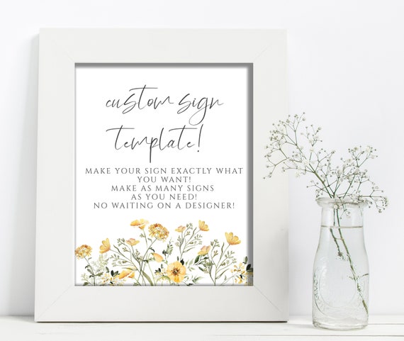 Yellow Wildflower Custom Wedding Sign Template Table Sign | Etsy