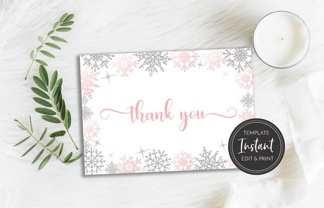 Snowflake Thank You Card Template, Baby Shower Thank You, Flat and ...