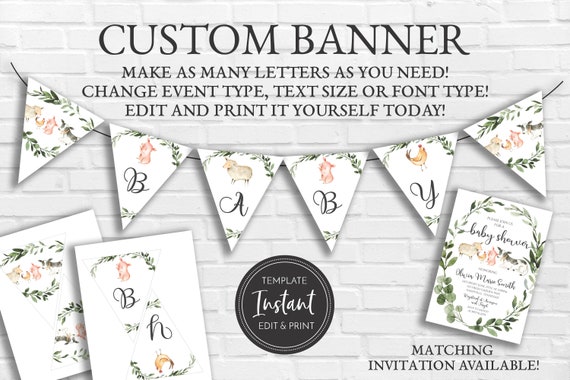 Farm Animals Custom Banner Template Pendant Banner Baby | Etsy