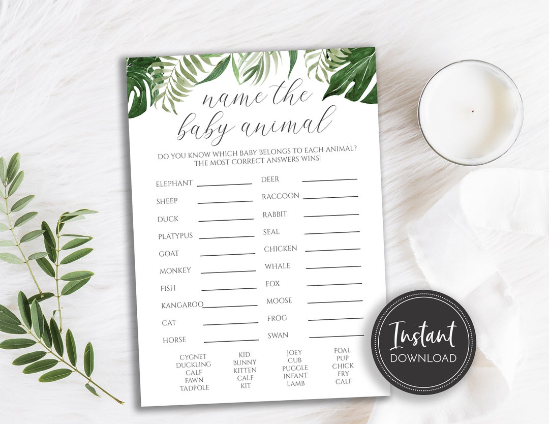 Tropical Baby Shower Game, Baby Animal Shower Game, Guess Baby Animal ...