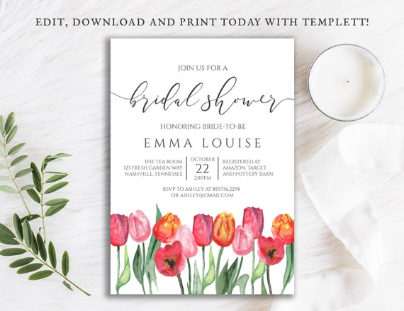 Tulip Bridal Shower Invitation Spring Tulip Shower Invite - Etsy