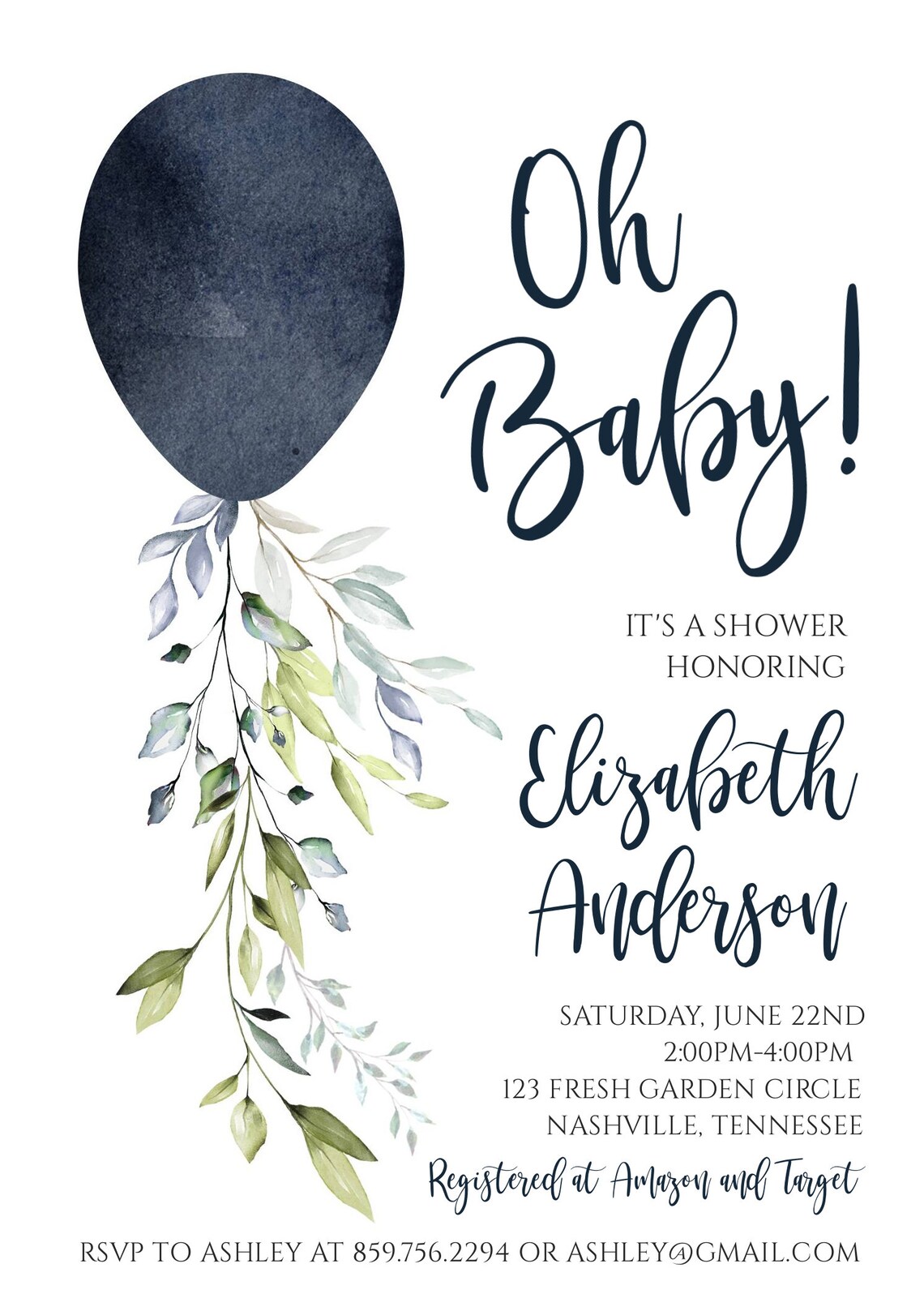 Navy Balloon Baby Shower Invitation Baby Boy Shower Digital | Etsy