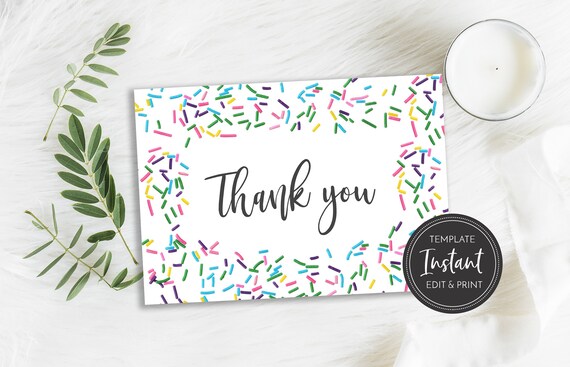 Baby Sprinkle Thank You Card Template Flat and Folded Edit | Etsy