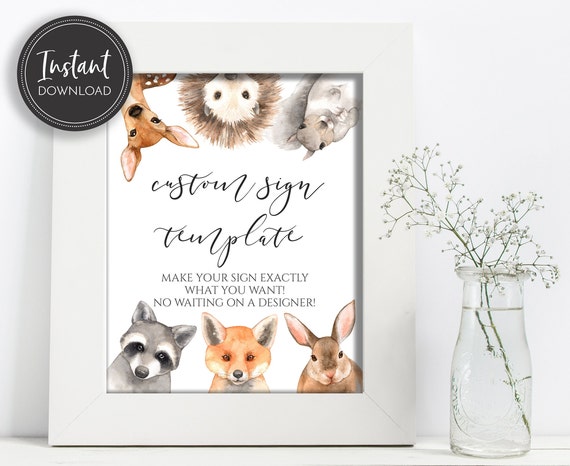 Custom Woodland Table Sign Template, Baby Shower Sign, Forest Animals ...