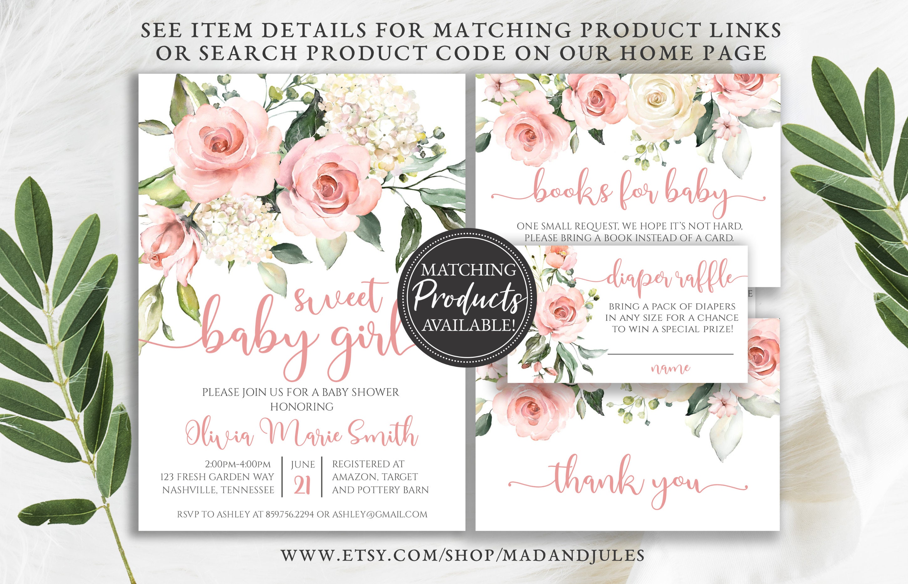 Blush Pink Roses Baby Shower Invitation Sweet Baby Girl - Etsy