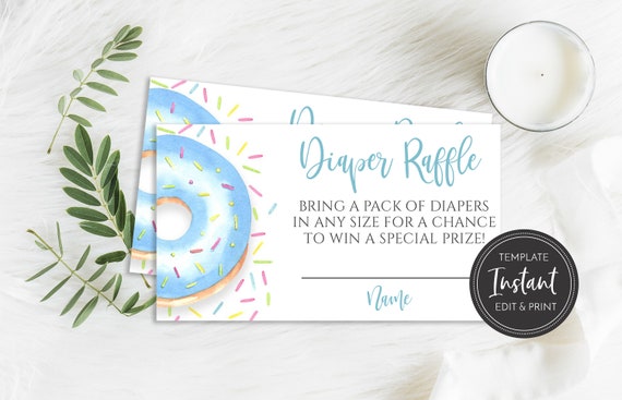 Donut Diaper Raffle Card Template, Blue Donut Baby Shower Diaper ...