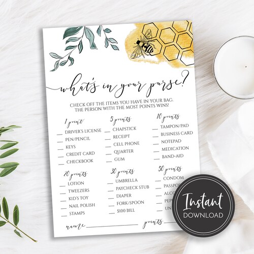 What's in Your Purse Purse Game Bridal Shower Games - Etsy