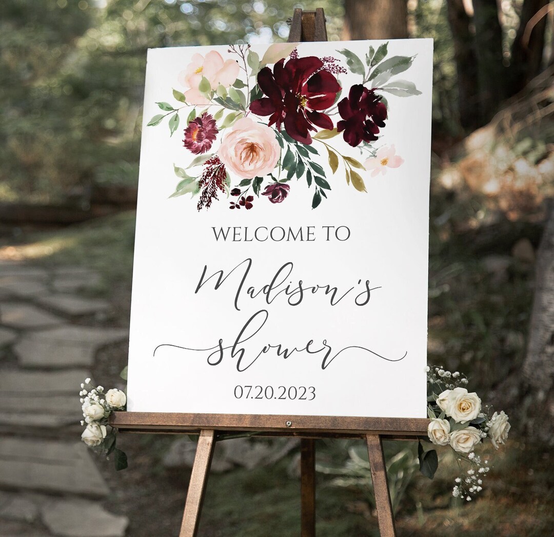 Maroon and Blush Welcome Sign Template, Shower Poster, 18x24, 16x20 ...