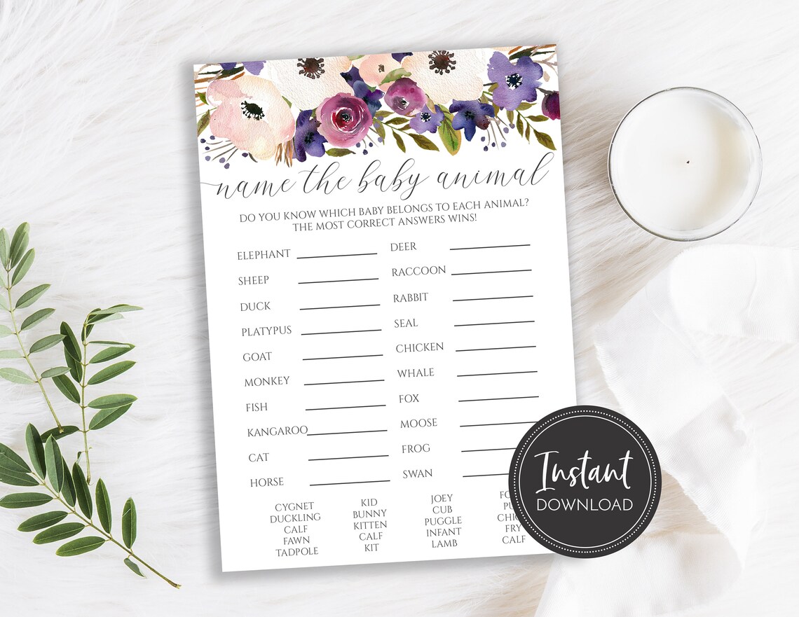 Guess the Baby Animal Baby Shower Game Purple Baby Shower - Etsy