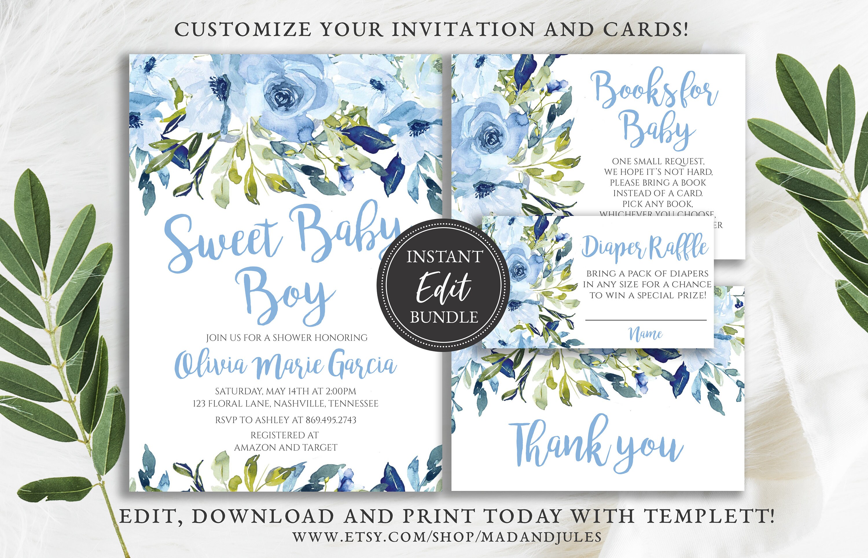 Diaper Raffle Books for Baby It's a Boy Invitation Digital Templates BA ...