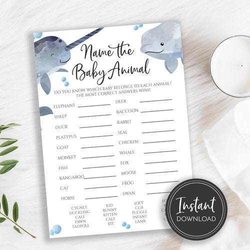 Whale Narwhal Baby Shower Game Bundle Blue White Baby Boy - Etsy