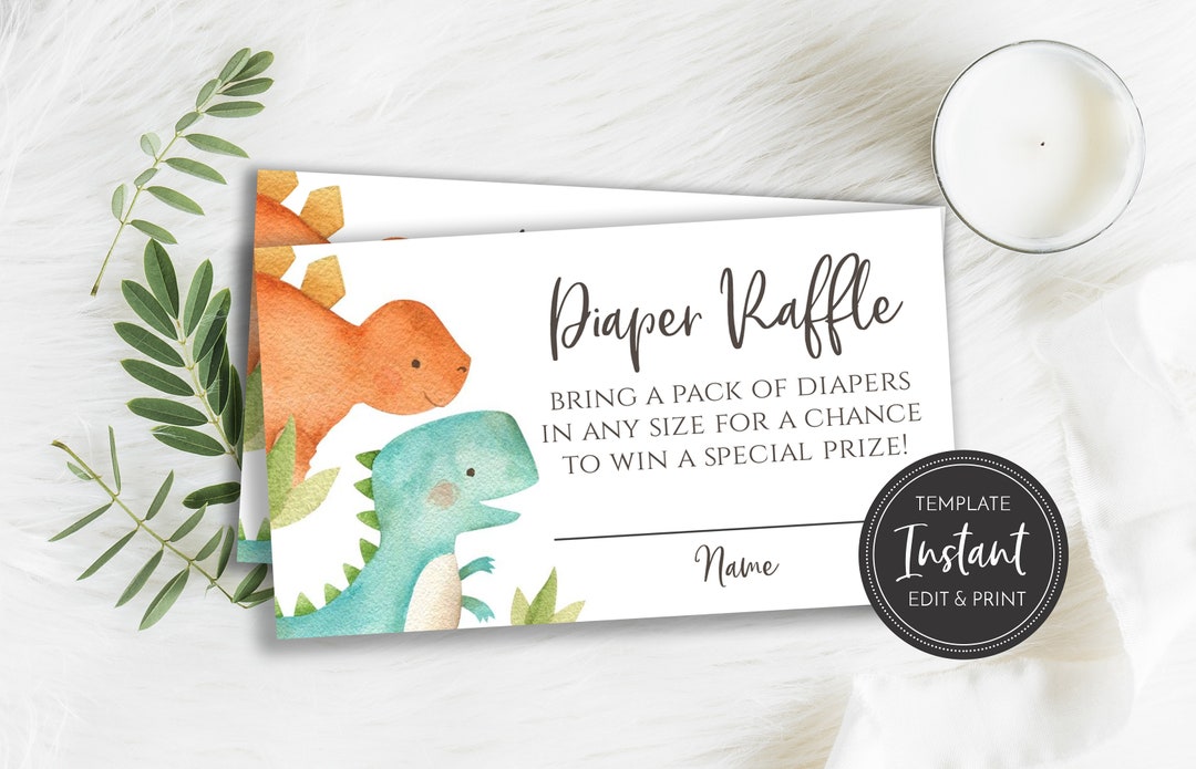 Dinosaur Diaper Raffle Template Card, Dino Baby Shower, Orange Blue ...