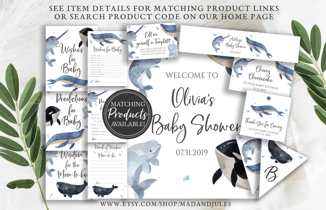 Whale Baby Shower Game Word Scramble Blue White Baby Boy | Etsy