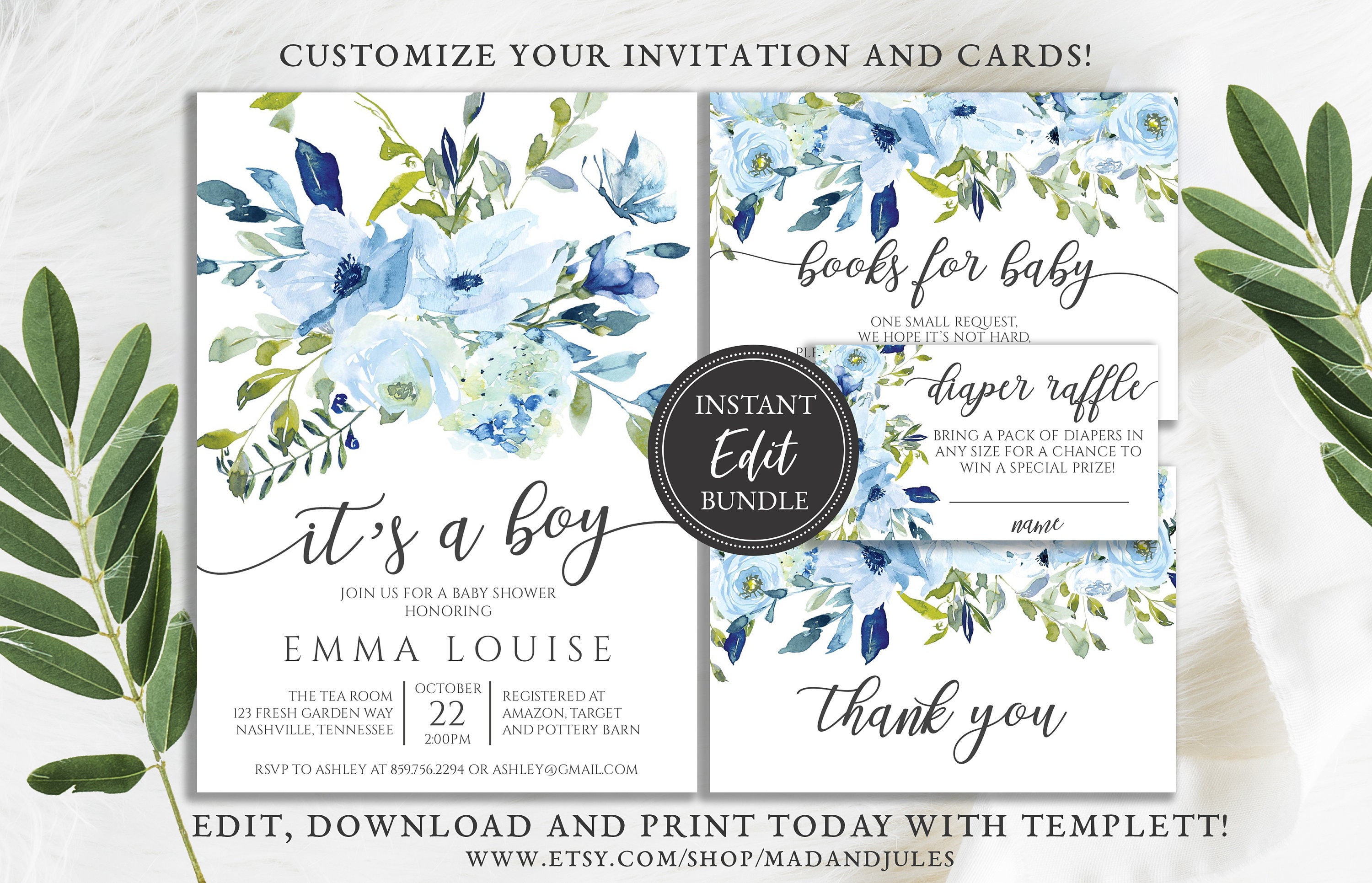 Diaper Raffle Books for Baby It's a Boy Invitation Digital Templates BA ...