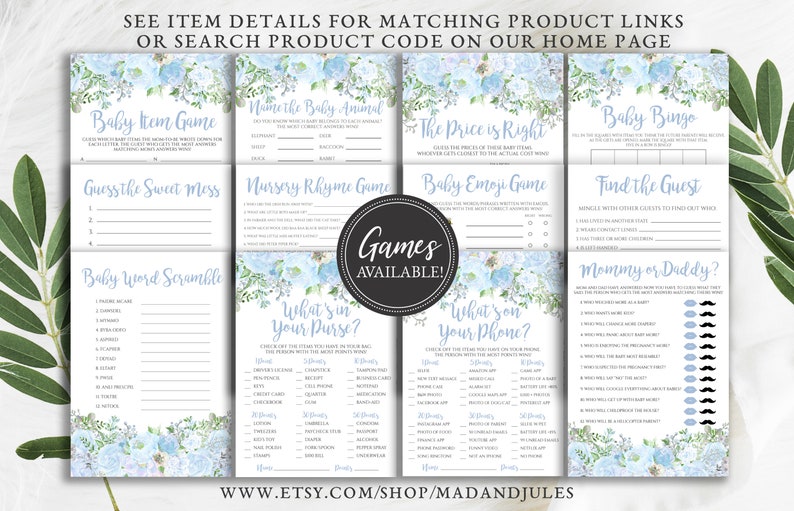 Light Blue Baby Shower Game Name the Baby Animal Match the - Etsy