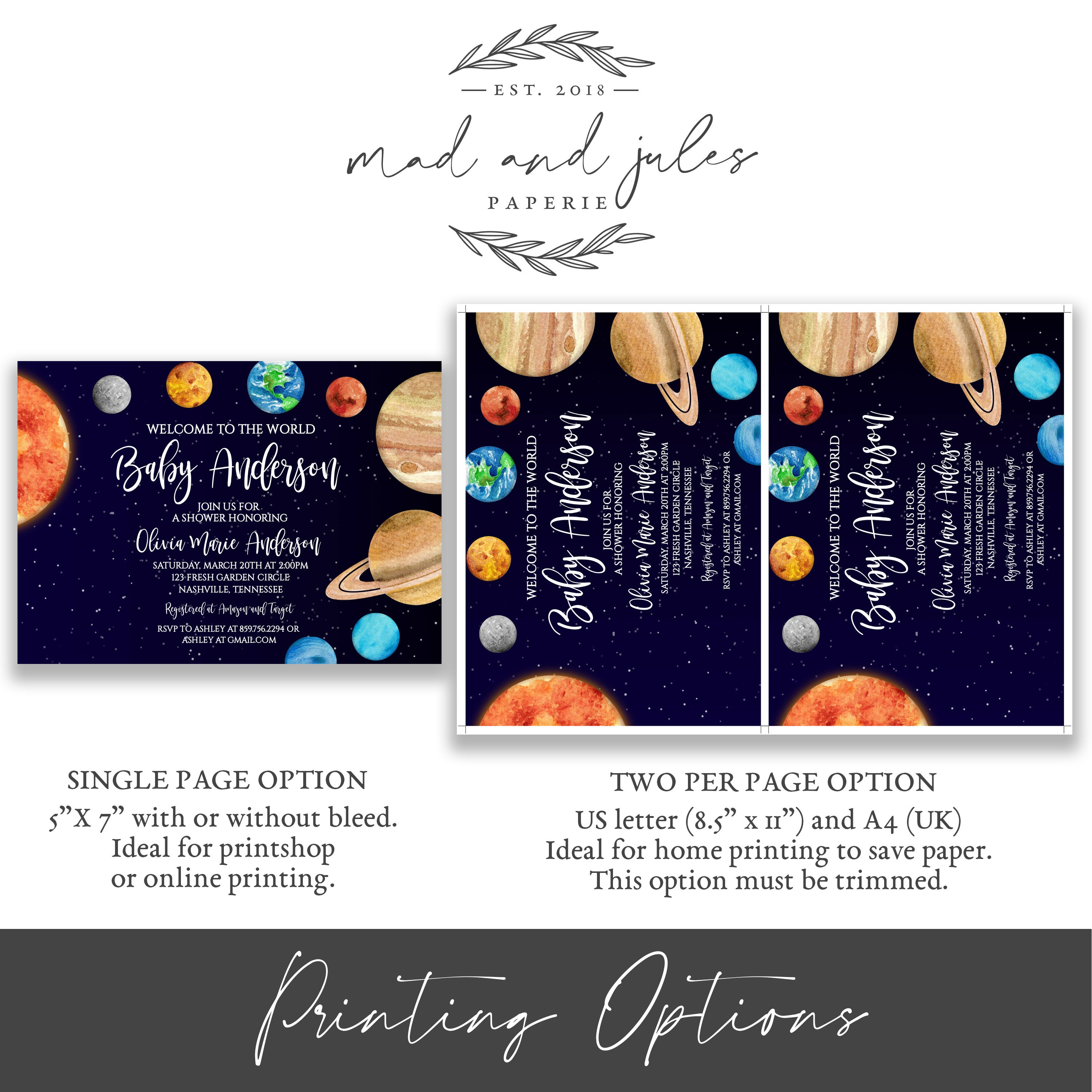 Space Planets Solar System Baby Shower Invitation Welcome to - Etsy