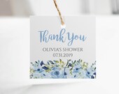 Blue Floral Favor Tag Template Blue Gift Tag Boy Baby - Etsy