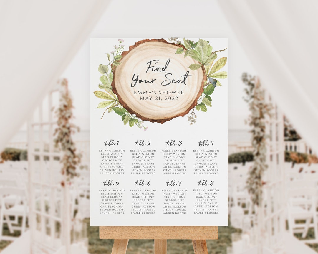 Rustic Wood Seating Chart Sign Template, Vertical 24x36, Table Seating ...