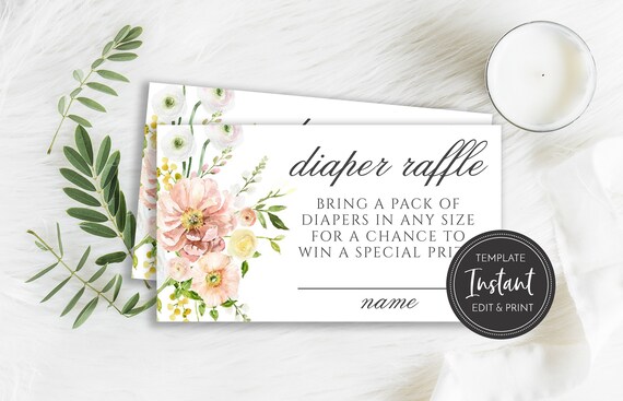 Pink Wildflower Diaper Raffle Card Template, Baby Shower Diaper Request ...