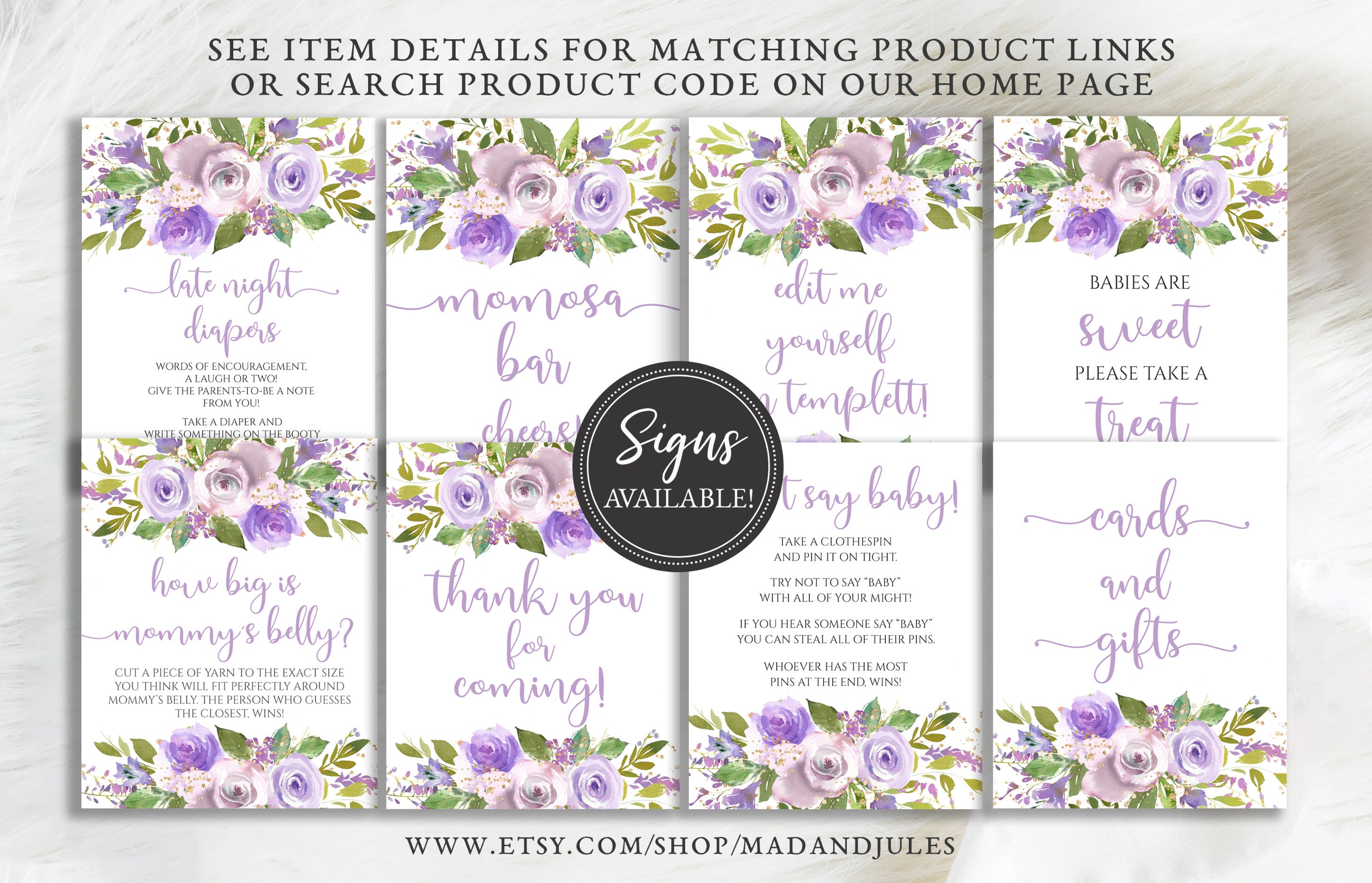 Lavender Purple Floral Baby Bingo Shower Game, Instant Download ...