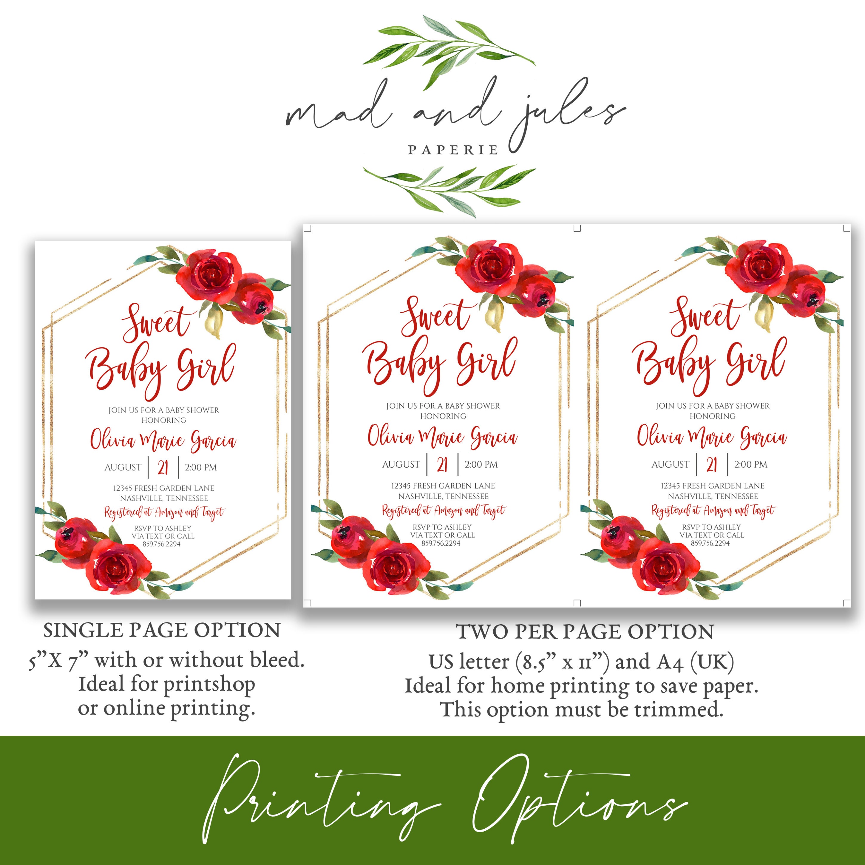 Red Roses Baby Shower Bundle Invitation Books for Baby | Etsy