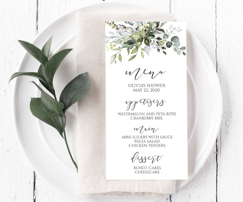 Greenery Shower Menu Template Baby Shower Menu Bridal Shower - Etsy