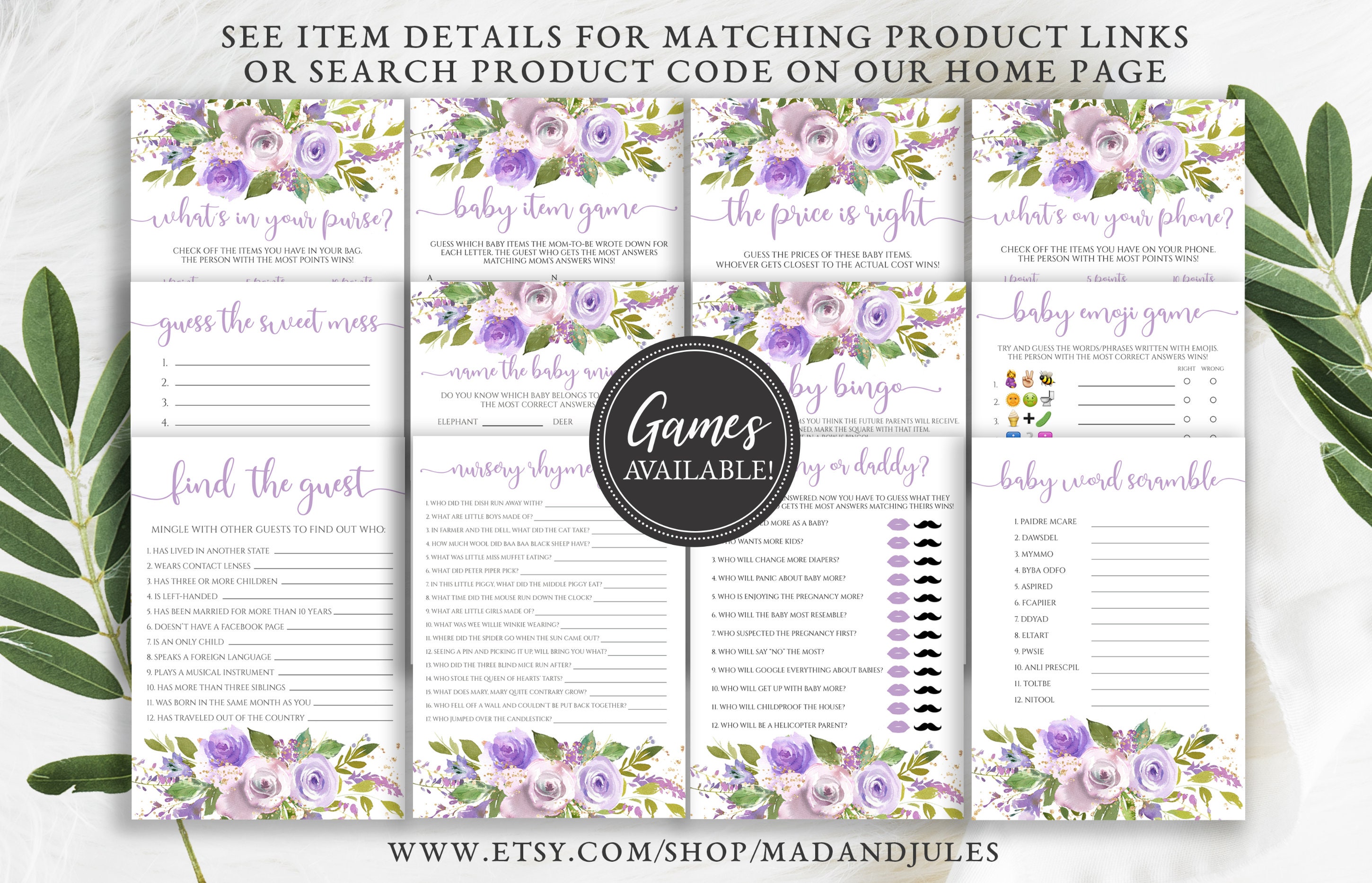 Lavender Purple Floral Baby Bingo Shower Game, Instant Download ...