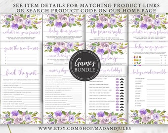 Purple Baby Shower Game Bundle Mommy Daddy Word Scramble | Etsy