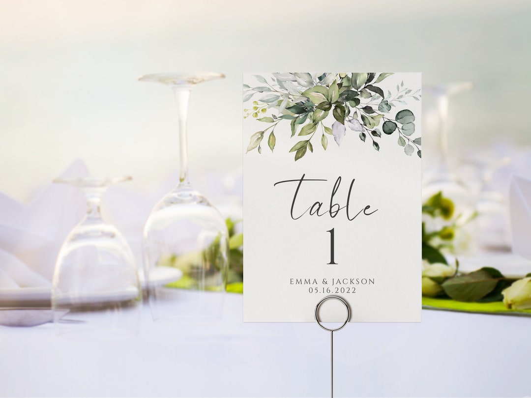 Greenery Table Number Signs, Eucalyptus Table Number Template ...