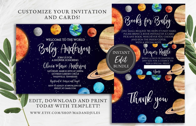 Space Planets Solar System Baby Shower Bundle Invitation - Etsy